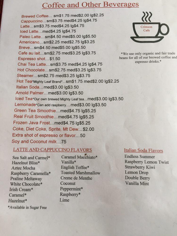 Menu at The Crimson Cafe, Rhinelander