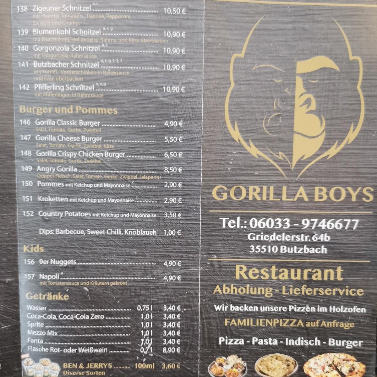 Menu at Gorilla Boys restaurant, Butzbach