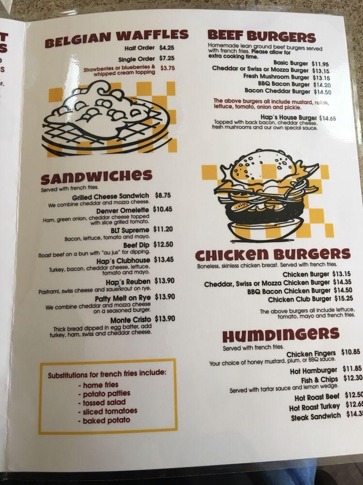 Menu at Hap's Hungry House restaurant, Edmonton