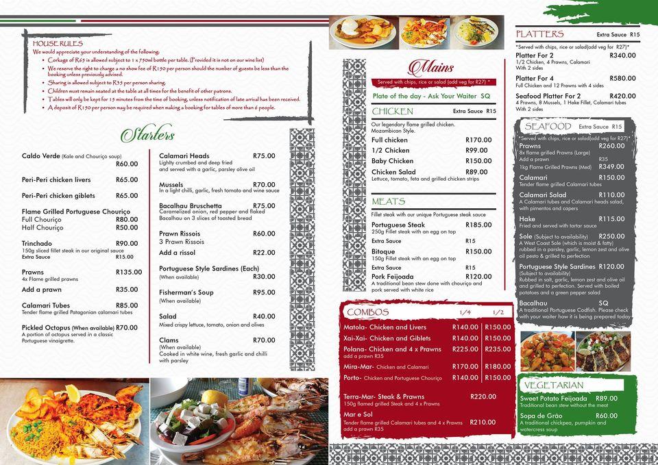 Menu at JOITA’S restaurant, Umhlanga