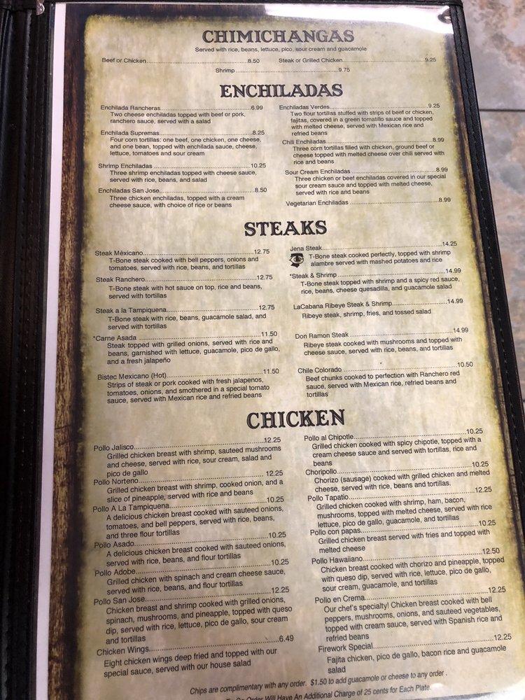 Menu at La Cabana Mexican Restaurant, Jena, 1942 E Oak St