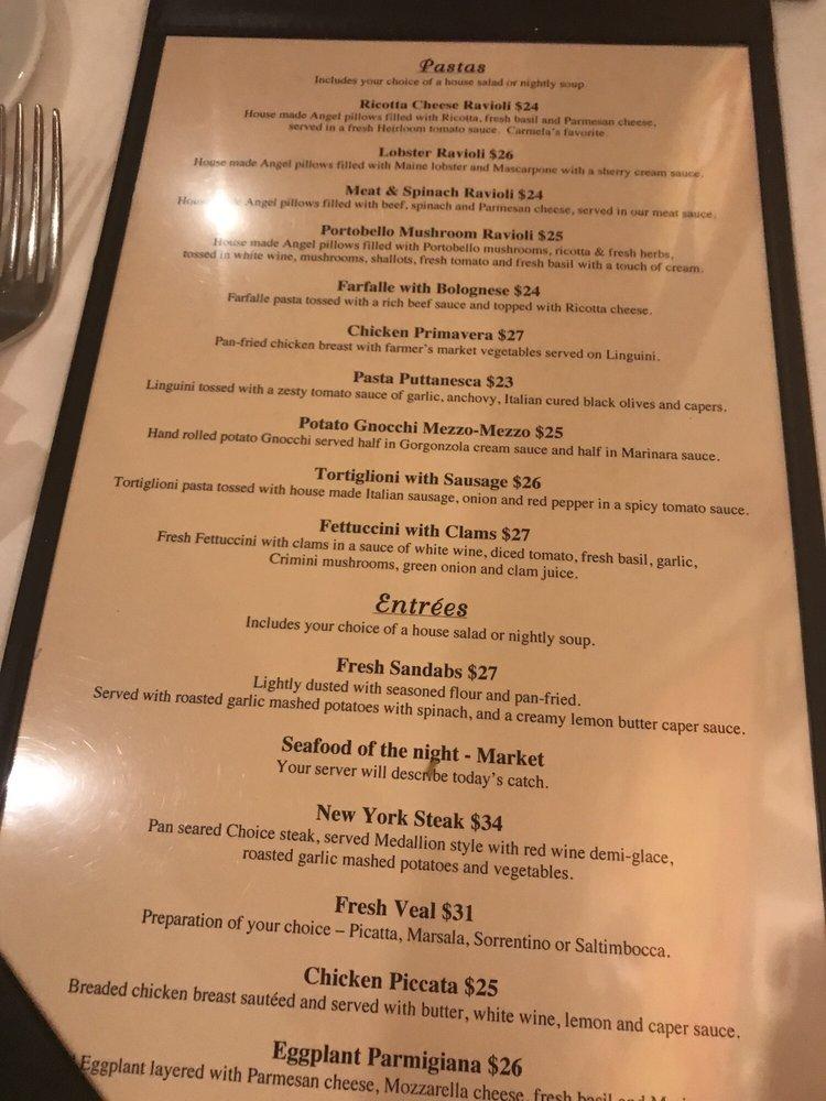 Menu at La Mia Cucina restaurant, Pacific Grove