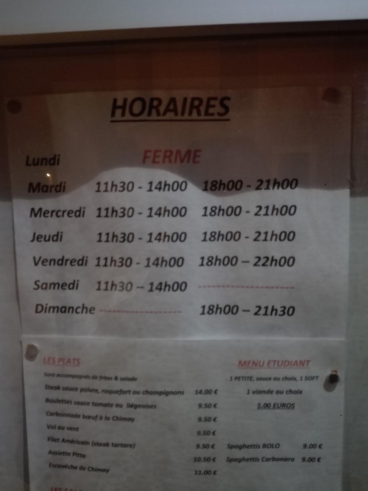 Menu au La Petite Fourchette, Chimay, Rue van Humbeeck 20