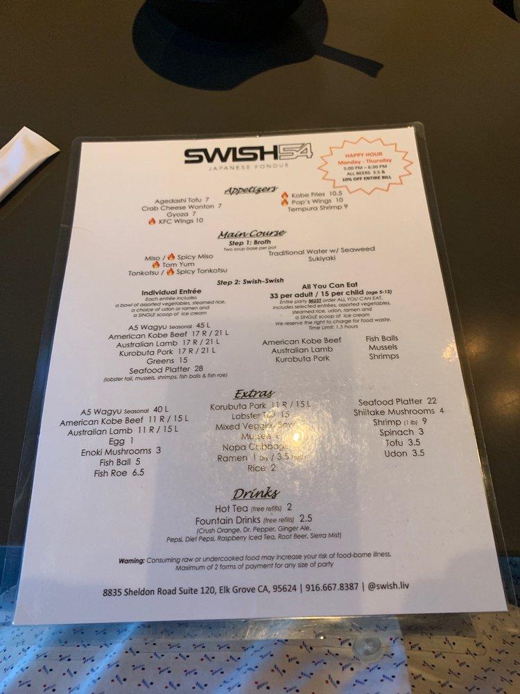 Menu at Swish 54 restaurant, Elk Grove
