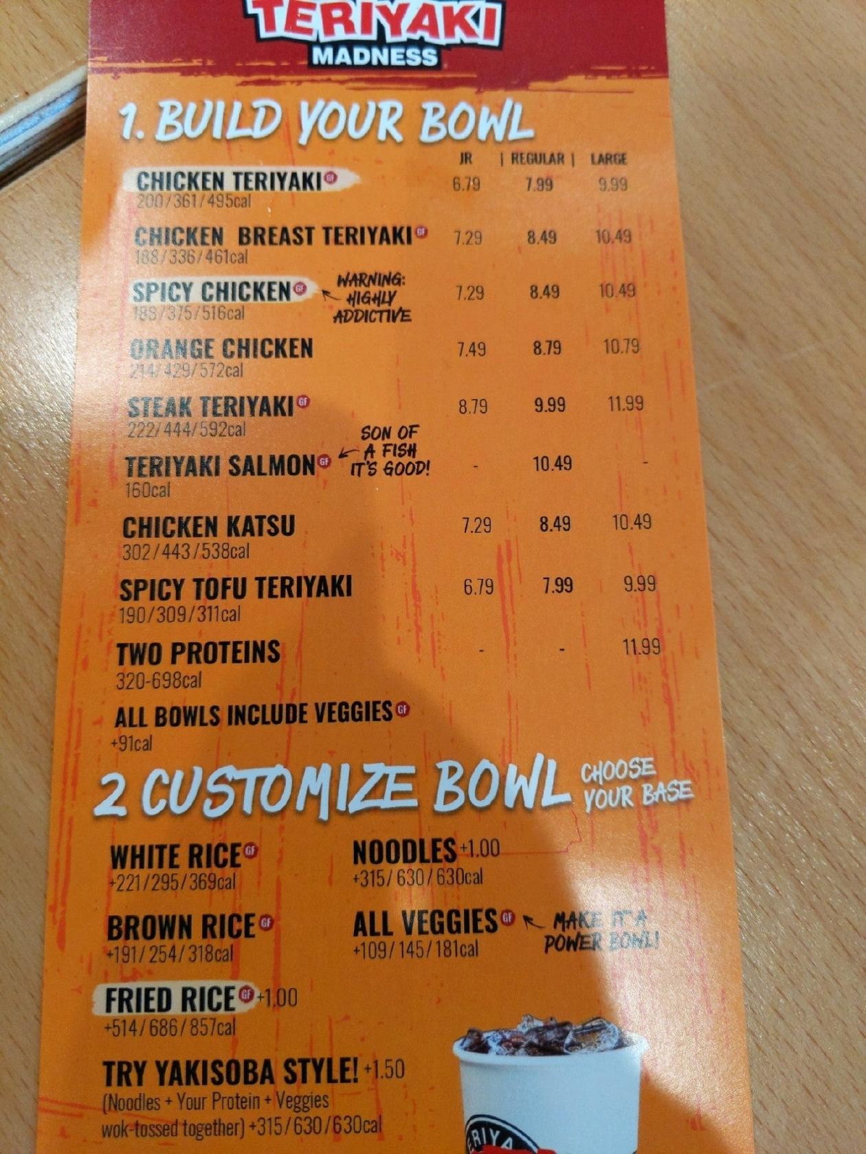 Menu at Teriyaki Madness restaurant, Chambersburg