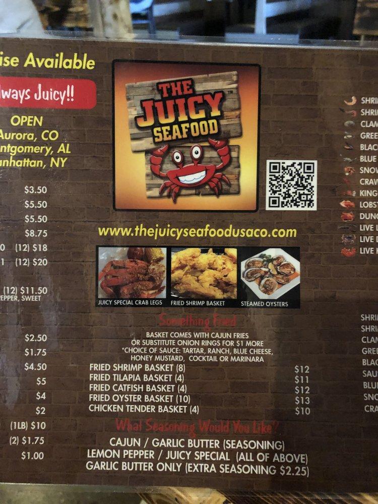 Menu at The Juicy Seafood restaurant, Aurora