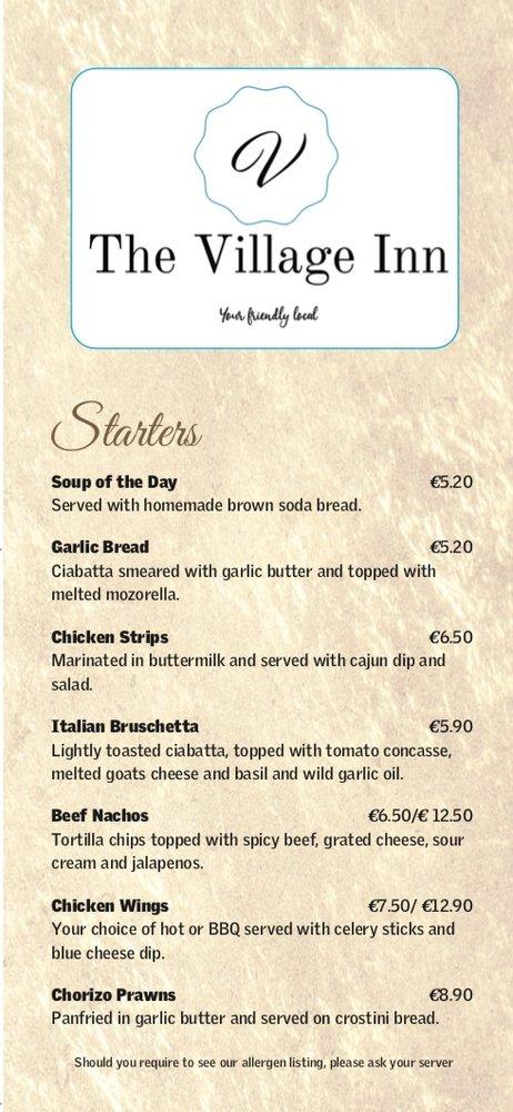 Menu at The Village Inn Finglas pub & bar, Dublin, 33 Church St