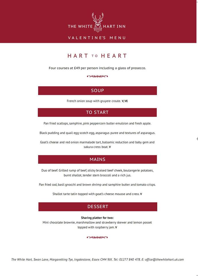 Menu at The White Hart Inn pub & bar, Ingatestone, Swan Ln