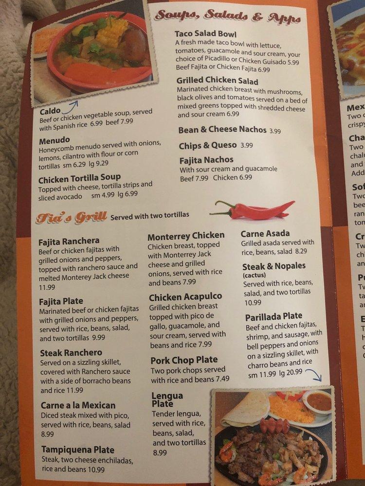 Menu at Tia's Taco Hut restaurant, New Braunfels