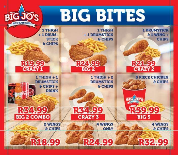 Menu at Big Jo's Edendale restaurant, Pietermaritzburg