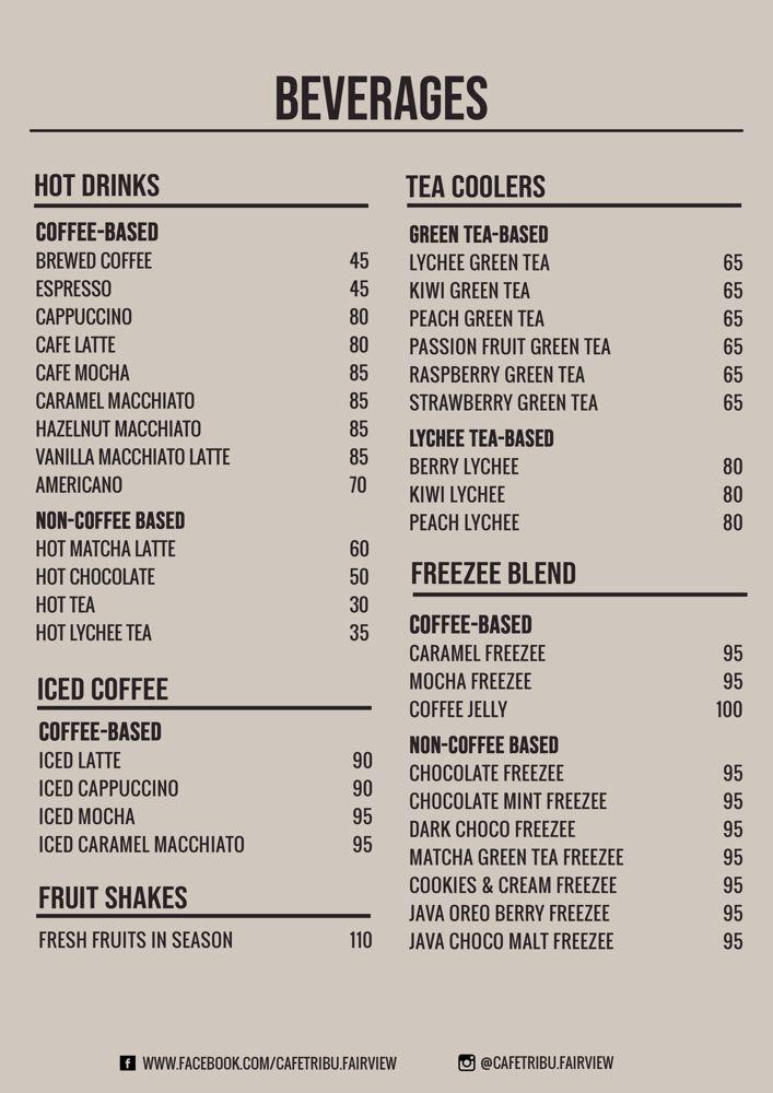 Carta de Café Tribu Fairview, Ciudad Quezon, 2nd Floor Cristina ...