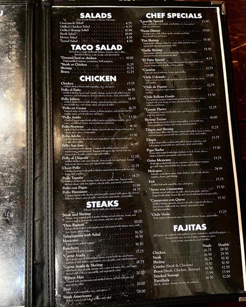 Menu at El Patio Mexican Restaurant, Leesville