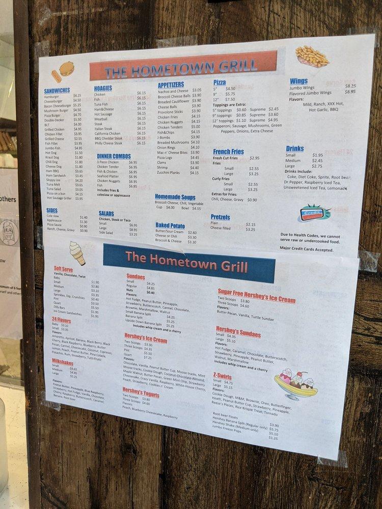 Menu at Hometown Grill restaurant, Chicora, Chicora Rd