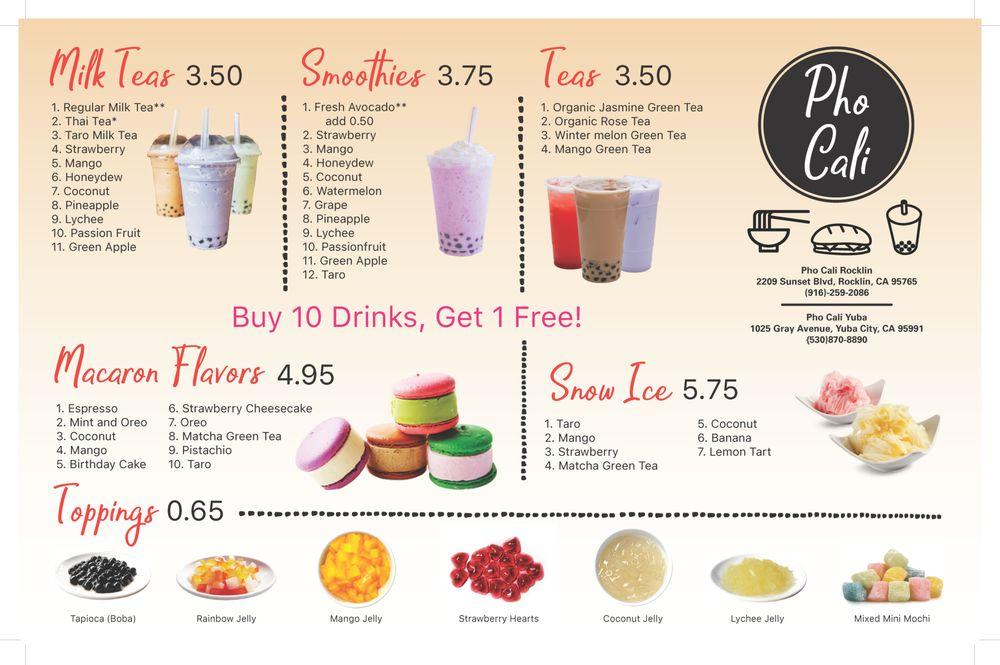 Menu at Pho Cali pub & bar, Yuba City