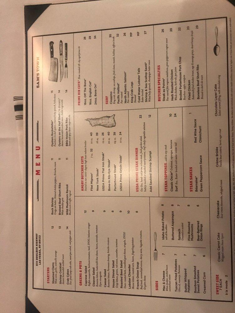 Carta de The Angry Butcher Steakhouse, Las Vegas