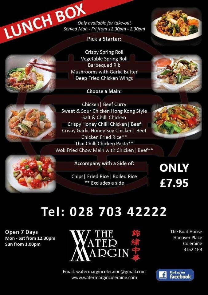 Menu at Water Margin restaurant, Coleraine, Hanover Pl