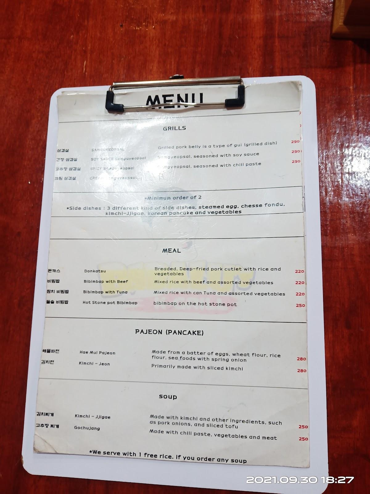 Menu at Babalu's K - Grill restaurant, Dumaguete
