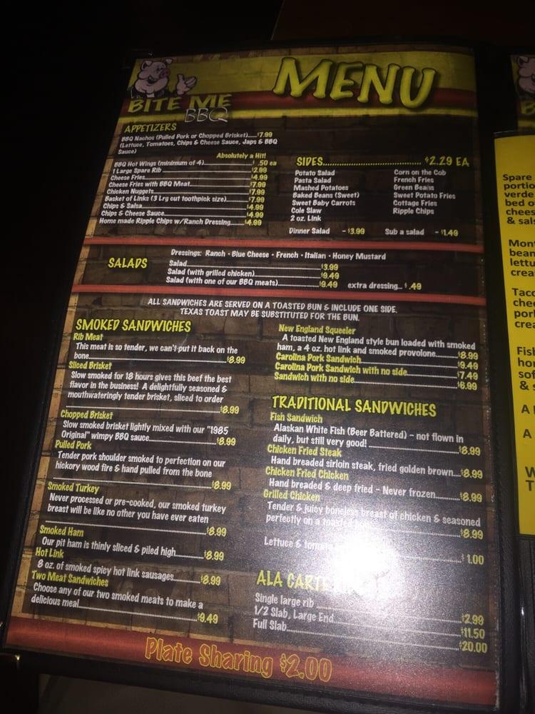 Menu at Bite Me BBQ, Wichita