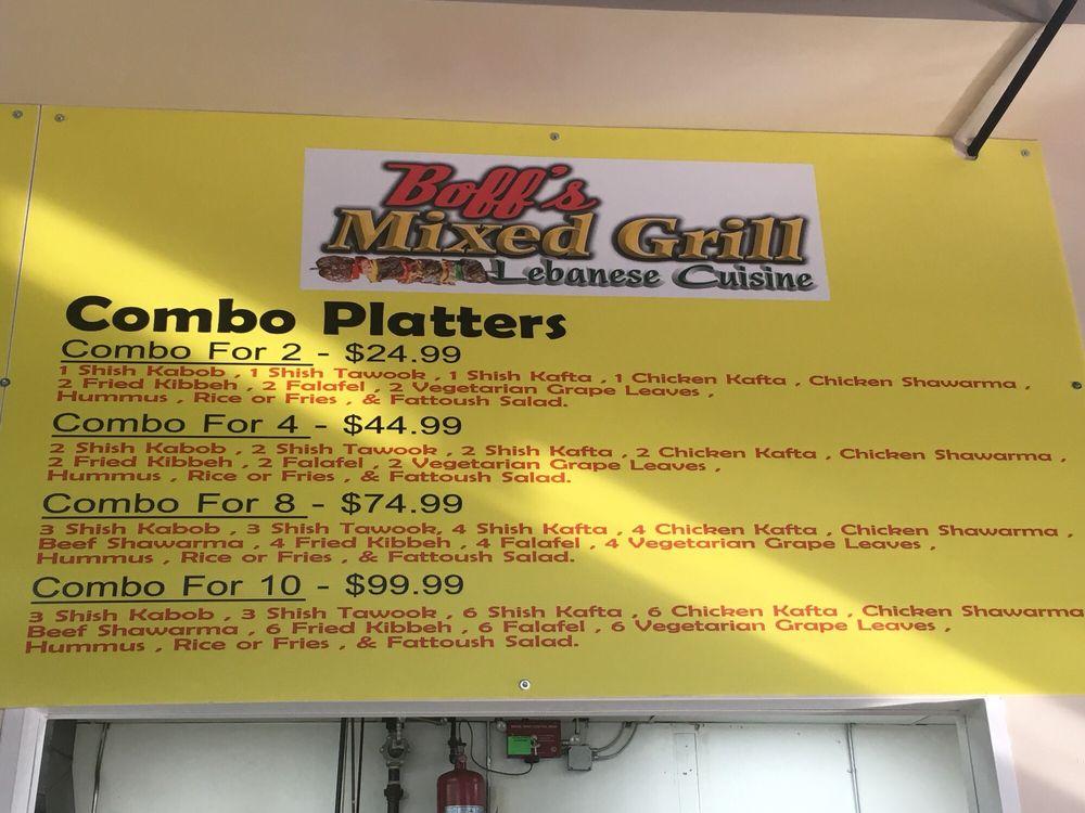 Menu at Boff's Middle Eastern Cuisine restaurant, Warren