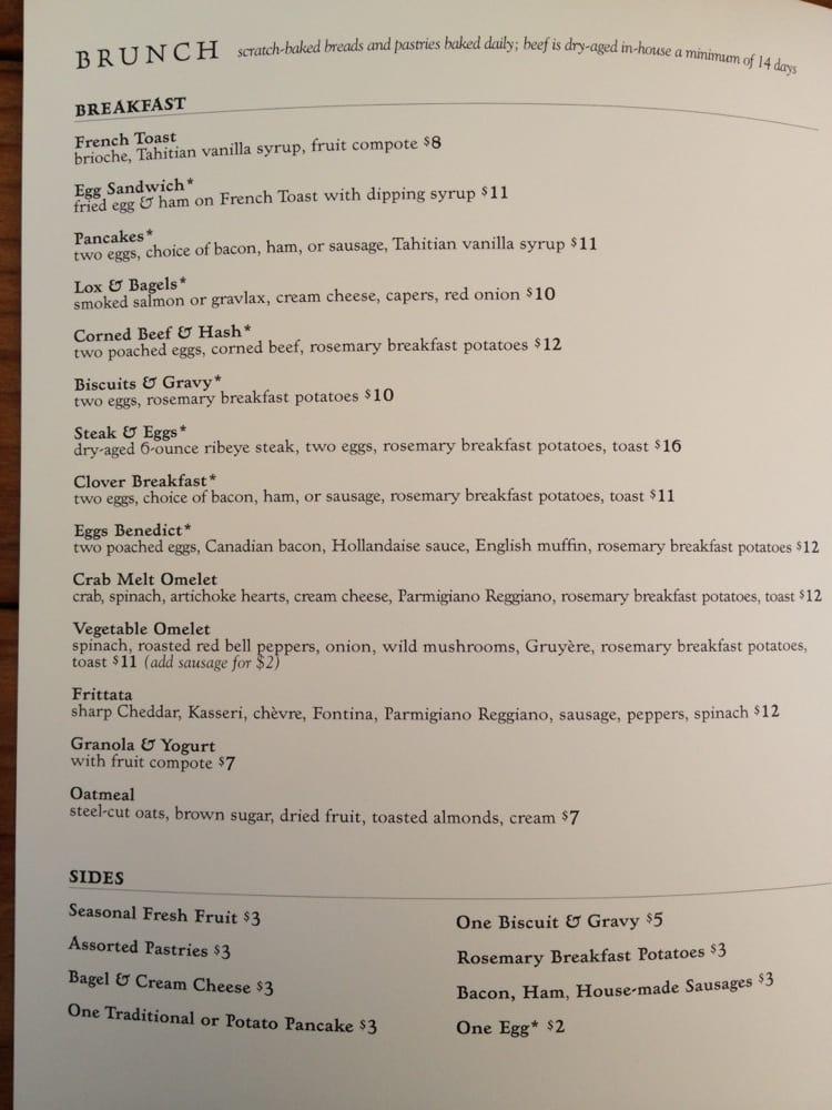 Menu at Clover Restaurant & Bar, Spokane