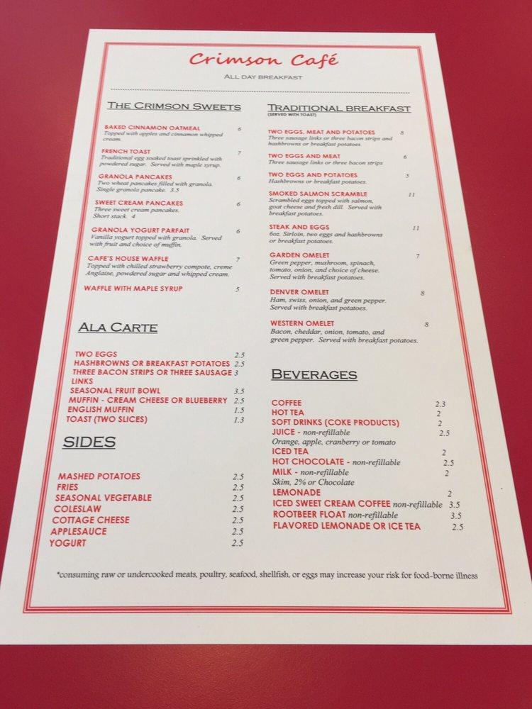 Menu at Crimson Cafe, Saint Joseph