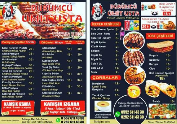 Carta de Dürümcü Ümit Usta Taşyaka, Fethiye