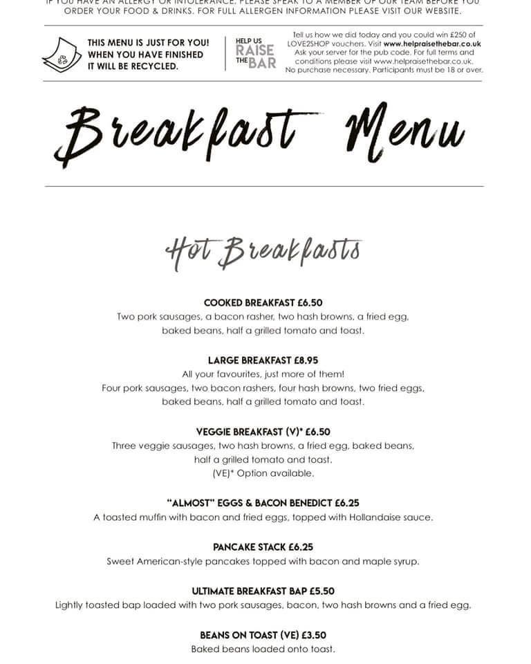 Menu at Honeystone restaurant, Hunstanton