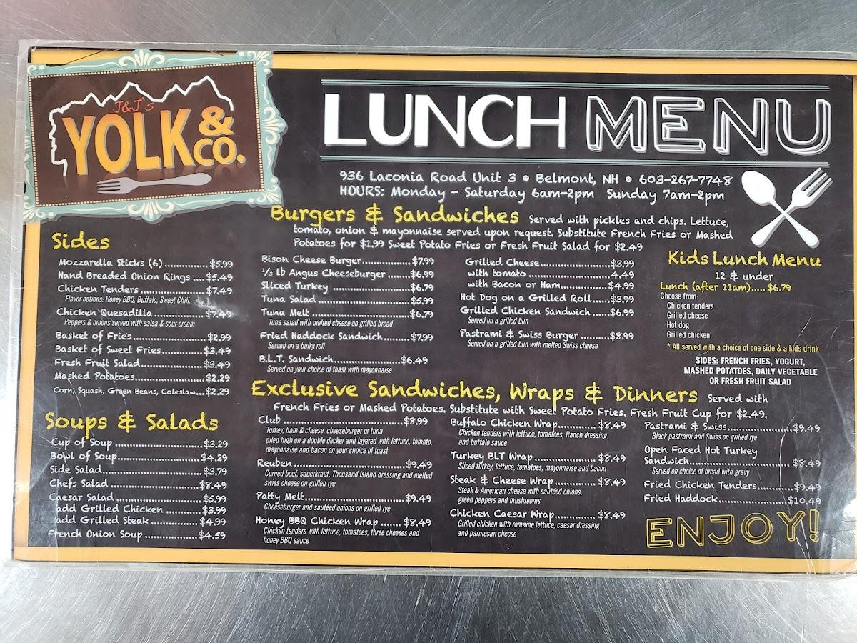 Menu at J&J's Yolk & Co. restaurant, Belmont