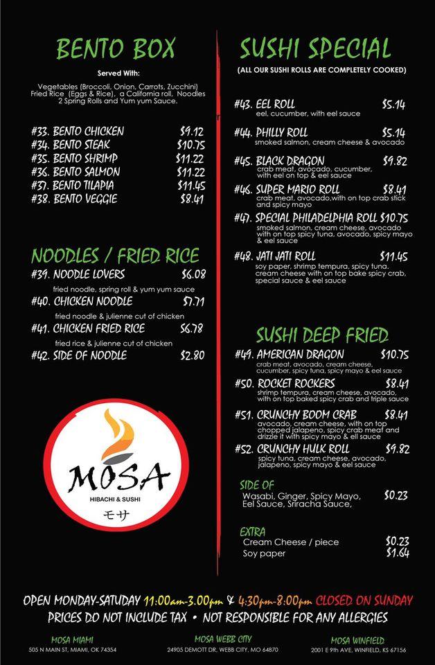 Menu at MOSA Hibachi & Sushi Japanese Express Webb City restaurant ...
