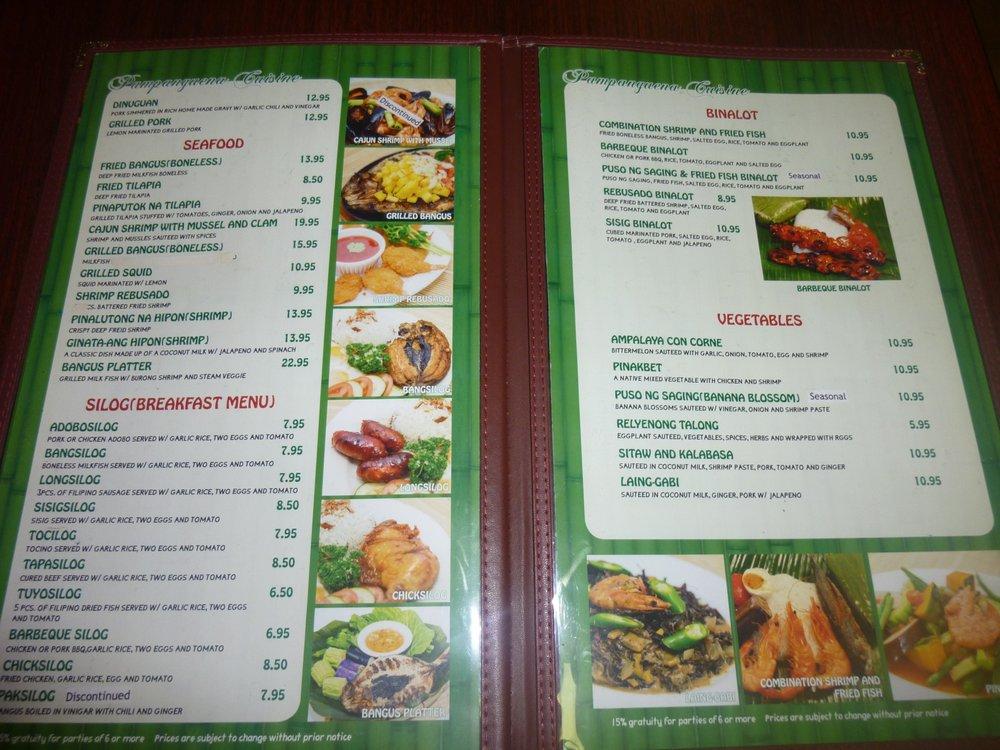 Menu at Pampanguena Cuisine restaurant, San Francisco
