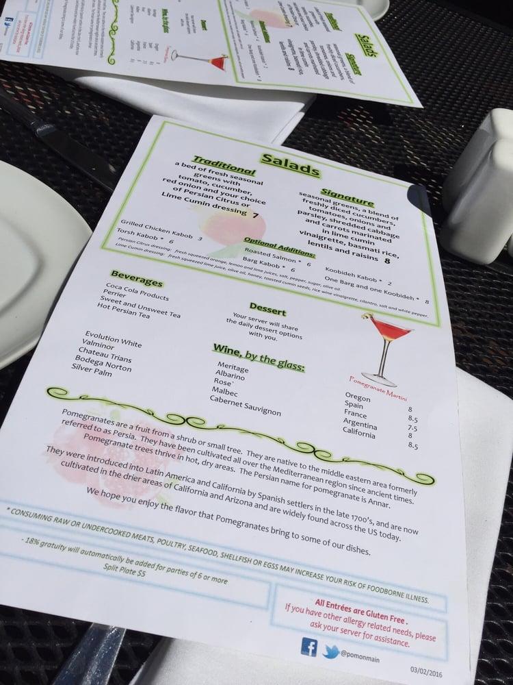 Menu at Pomegranate on Main pub & bar, Greenville