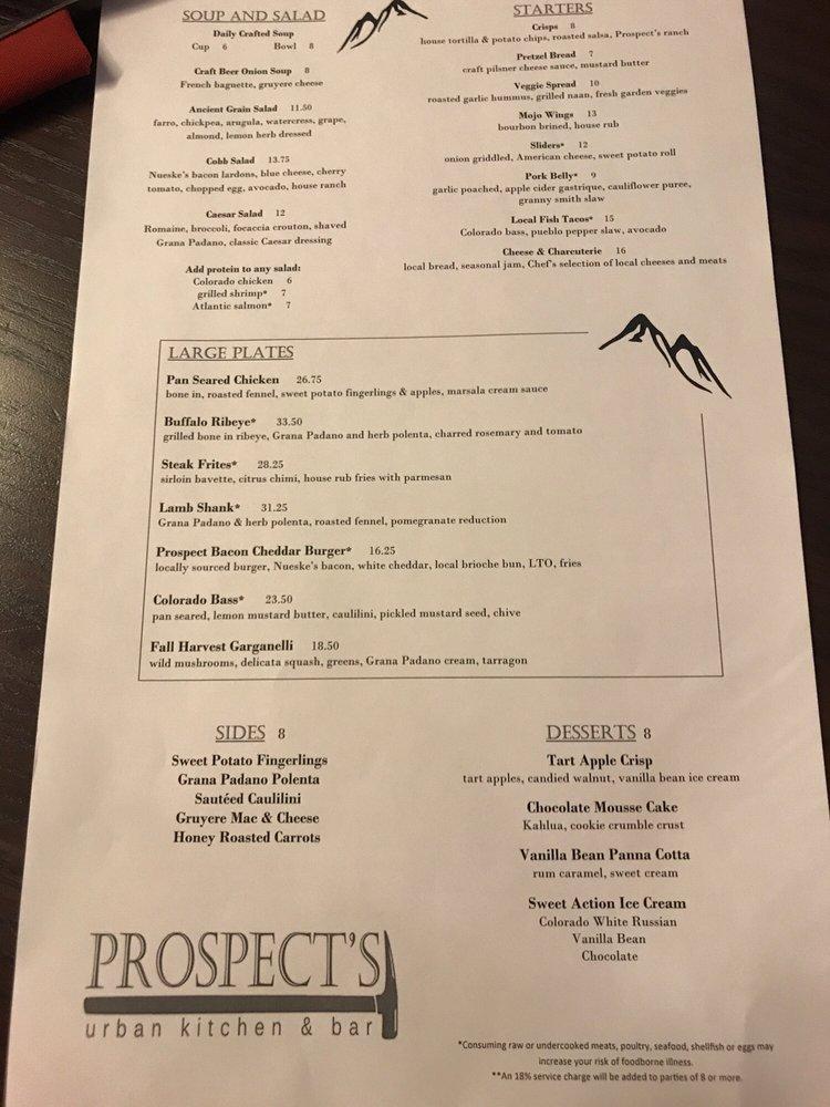 Menu at Prospect's Urban Kitchen & Bar, Denver