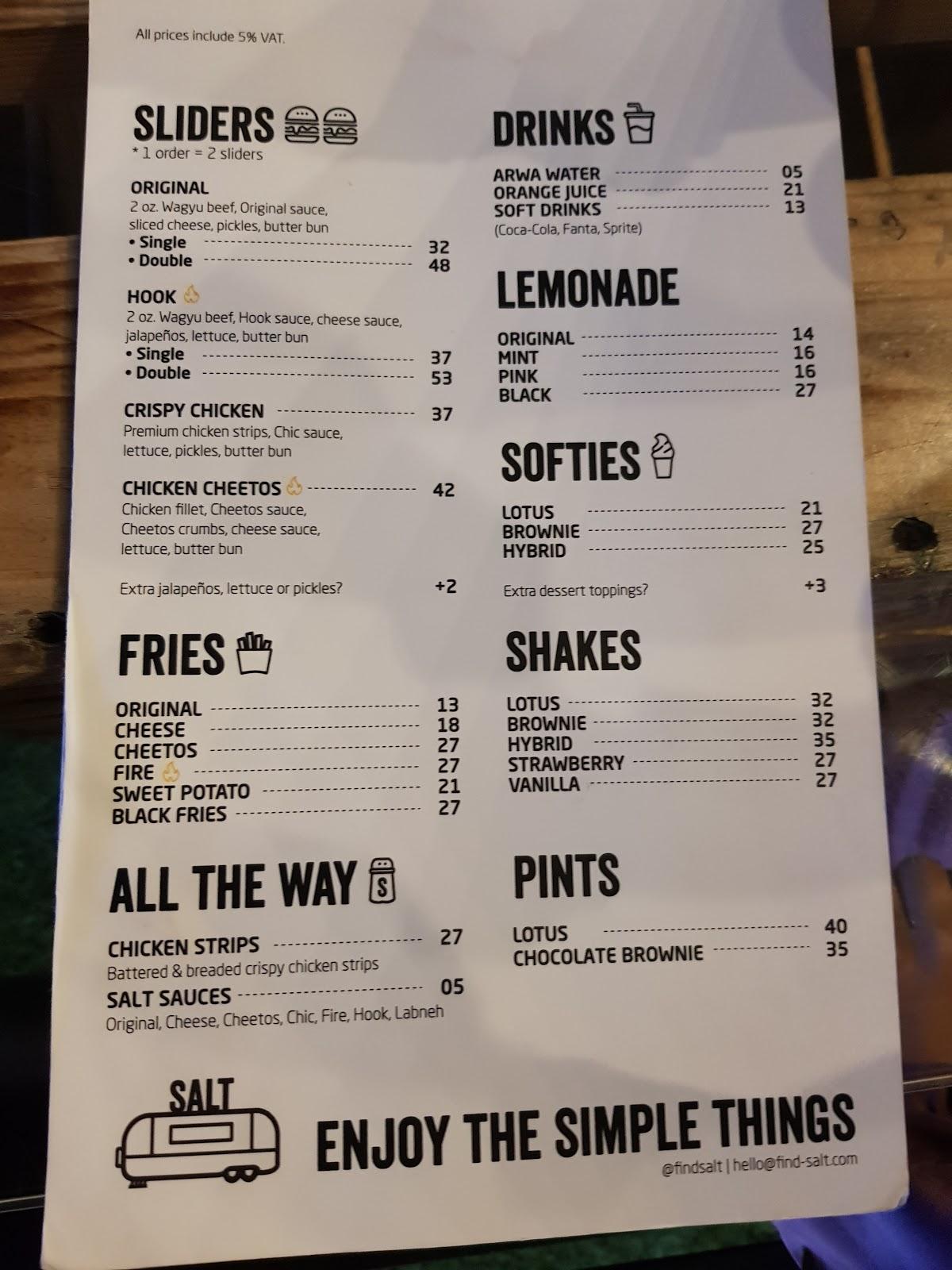 Carta del restaurante SALT Al Marjan, Al Jazirah Al Hamra