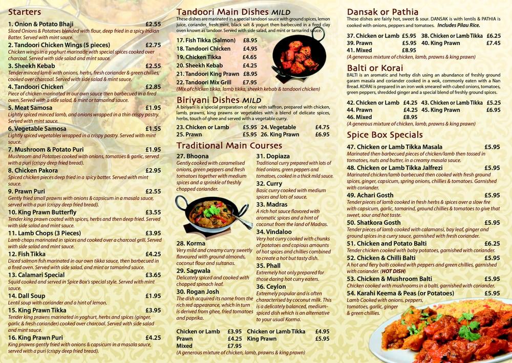 Menu at Spice Box restaurant, Barking, Faircross Parade
