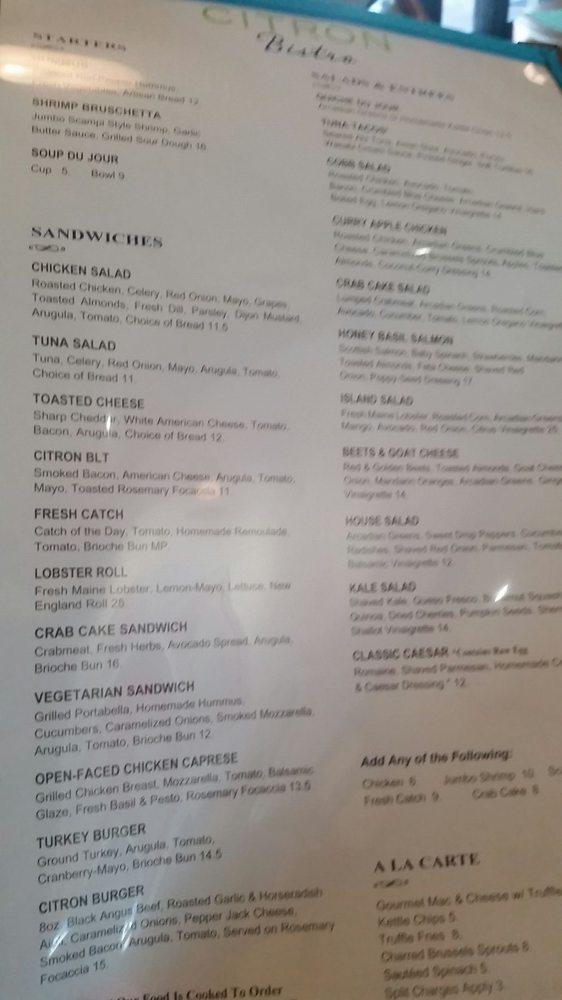 Menu at Citron Bistro, Vero Beach restaurant, Vero Beach