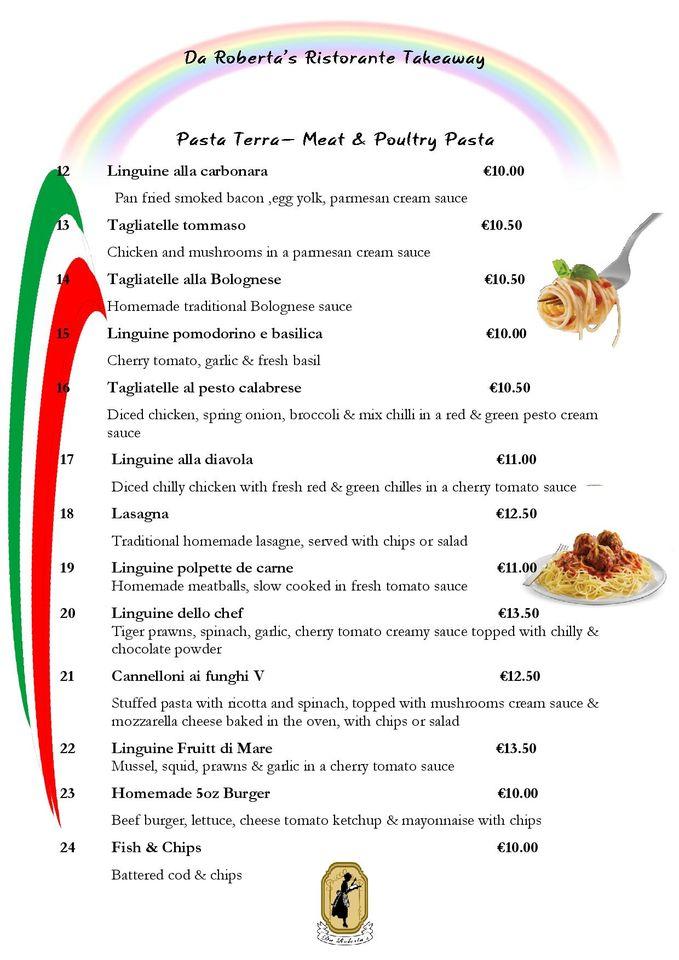 Menu at Da Roberta's Ristorante & Pizzeria, Galway