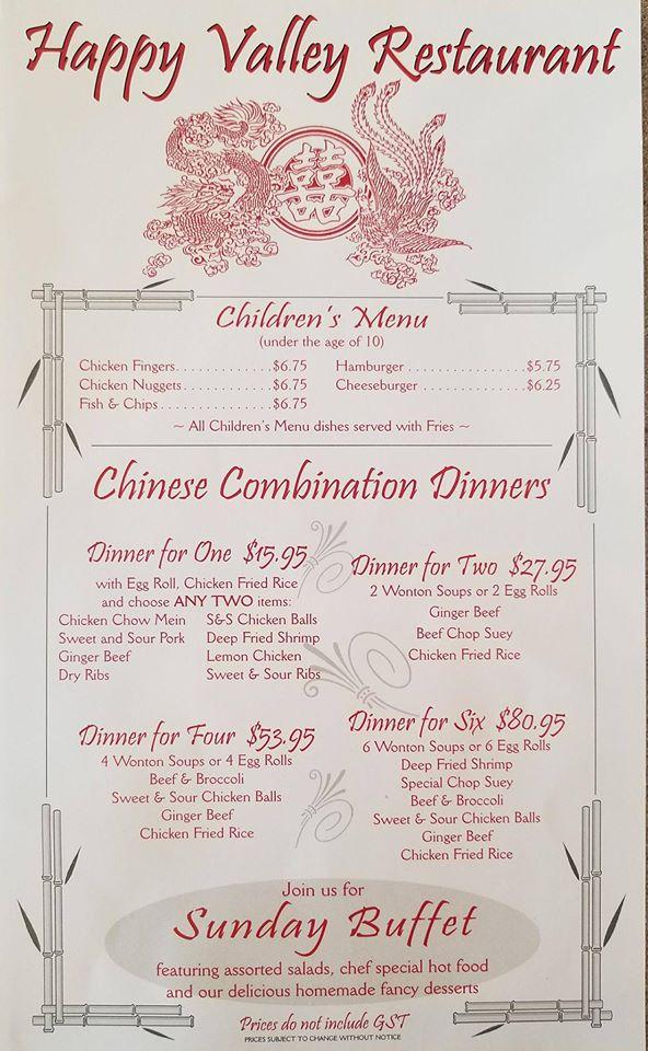 Menu at Happy Valley Restaurant, Rimbey