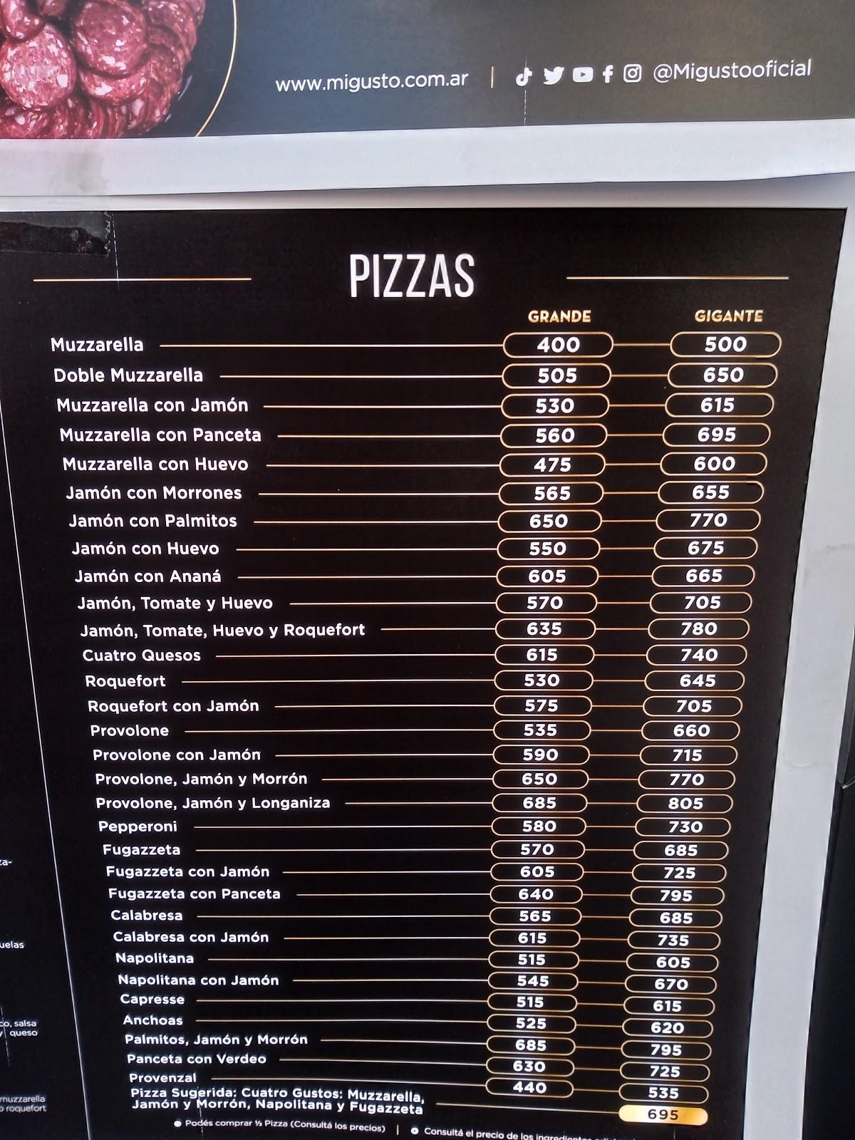 Carta del restaurante Mi Gusto, Buenos Aires, Av. Juan Bautista Justo 4551
