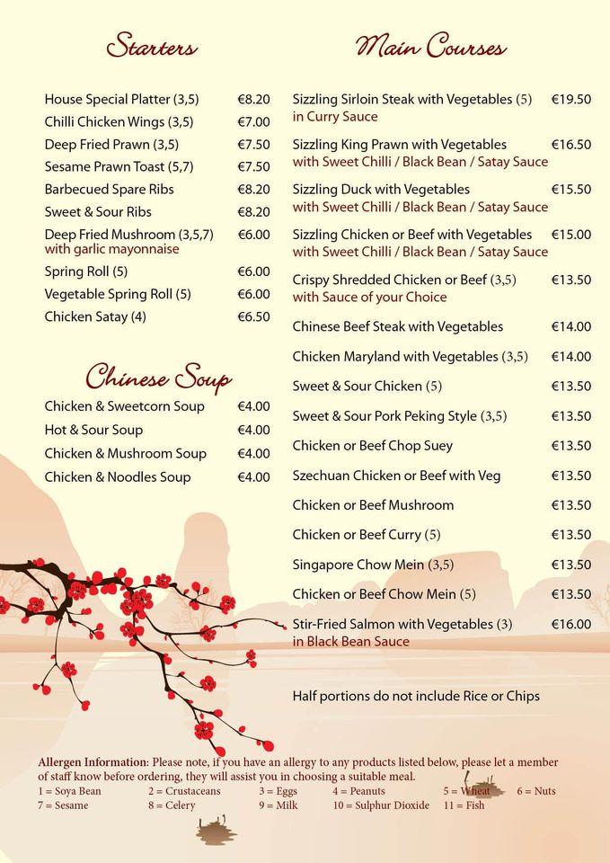 Menu at Pearls Chinese Restaurant, Clonmel