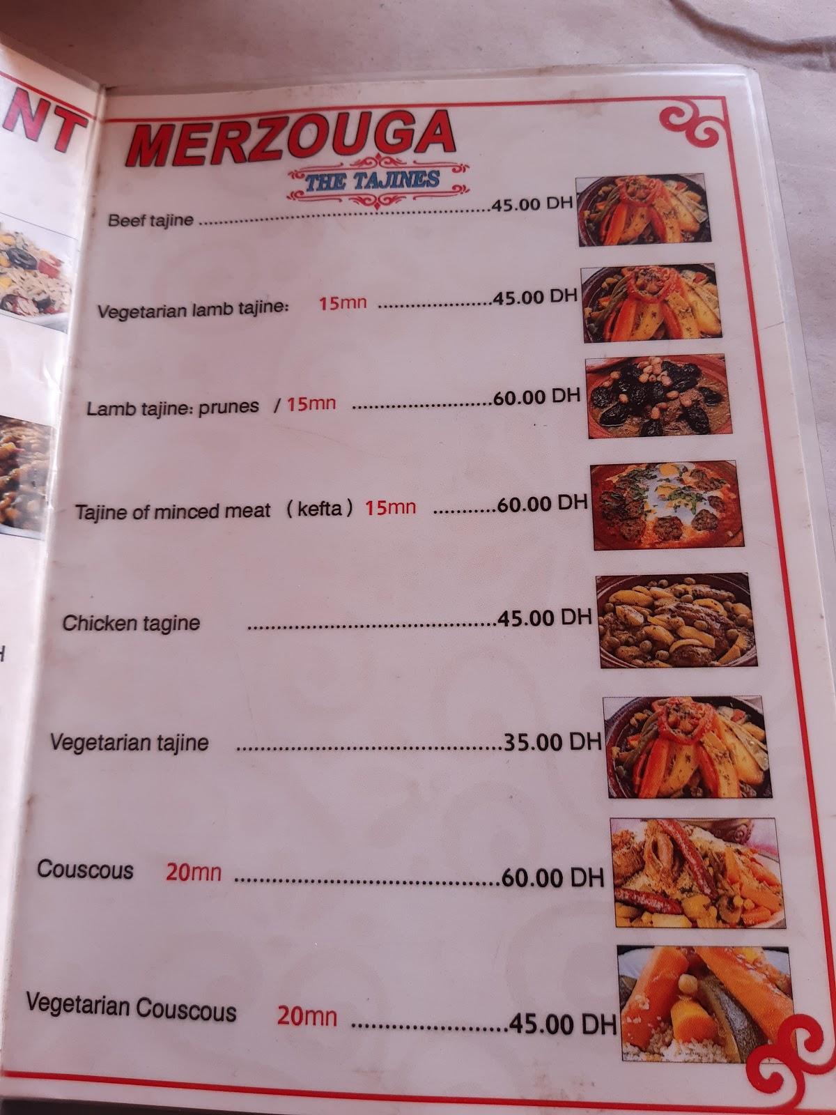 Menu at Restaurant Merzouga, Midelt