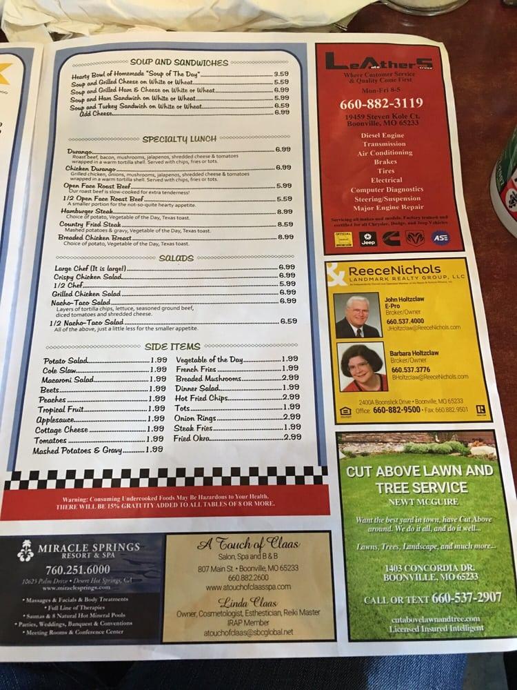 Menu at The 87 Diner restaurant, Boonville