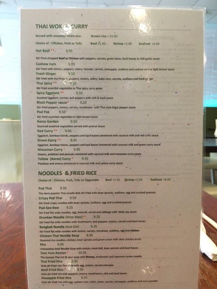 Menu at Basil Thai restaurant, Blue Ash