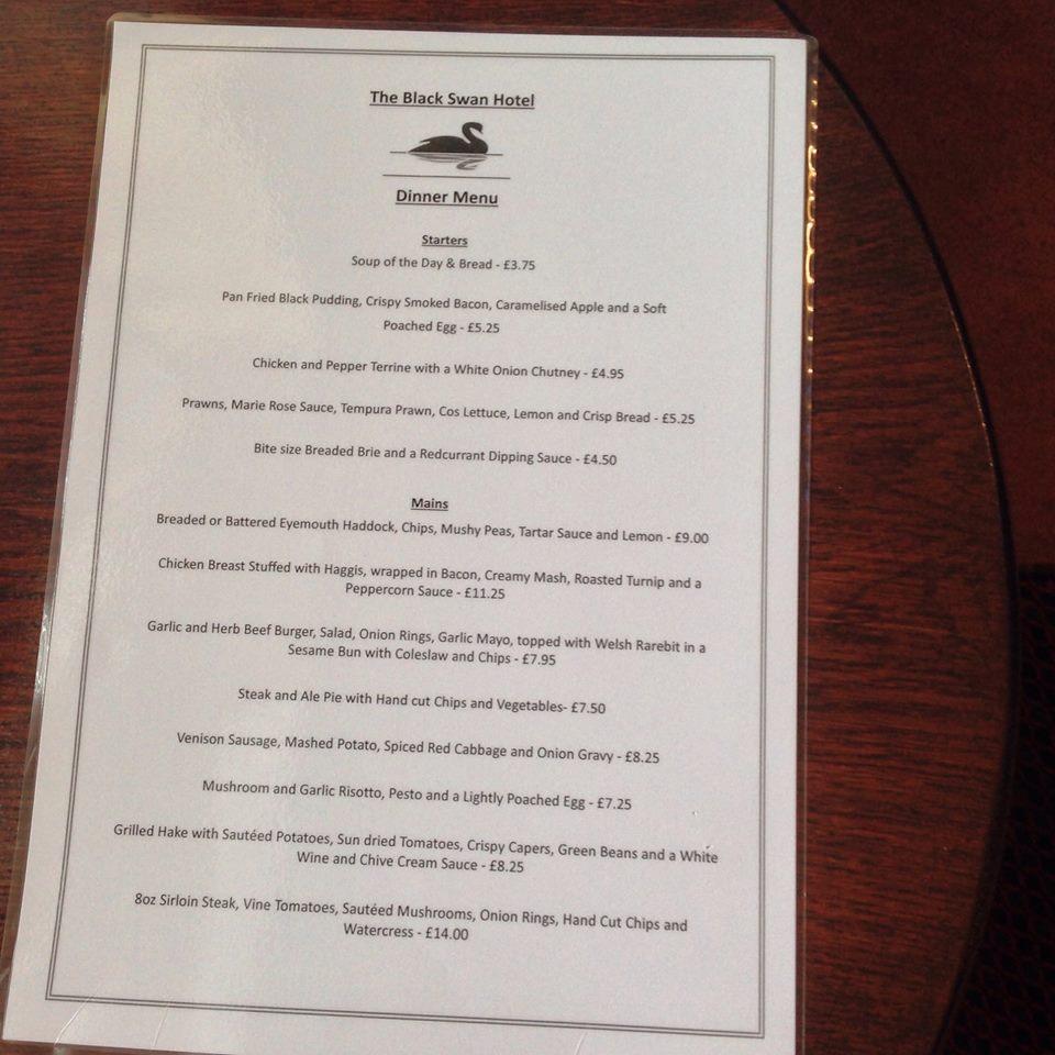 Menu at Black Swan Hotel pub & bar, Kelso