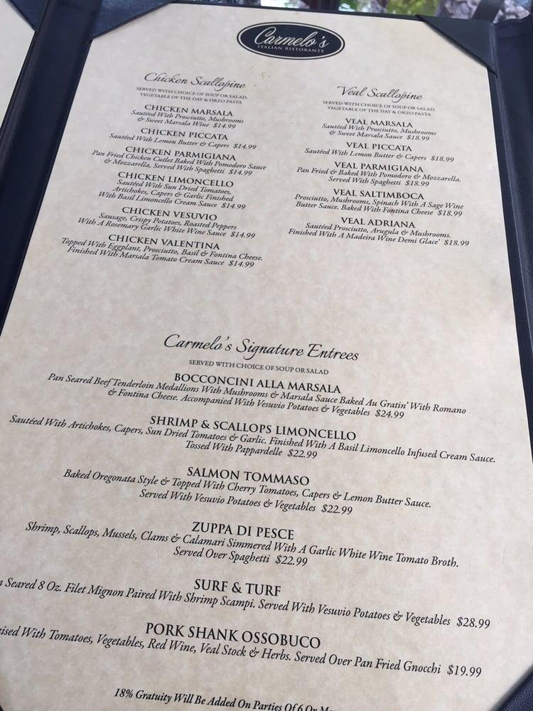 Menu at Carmelo's Italian Ristorante restaurant, Punta Gorda, 321 W ...