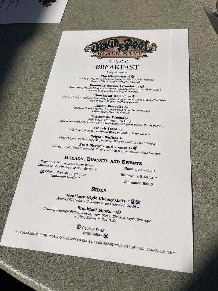 Menu at Devil's Pool Restaurant, USA, 612 Devil's Pool Rd