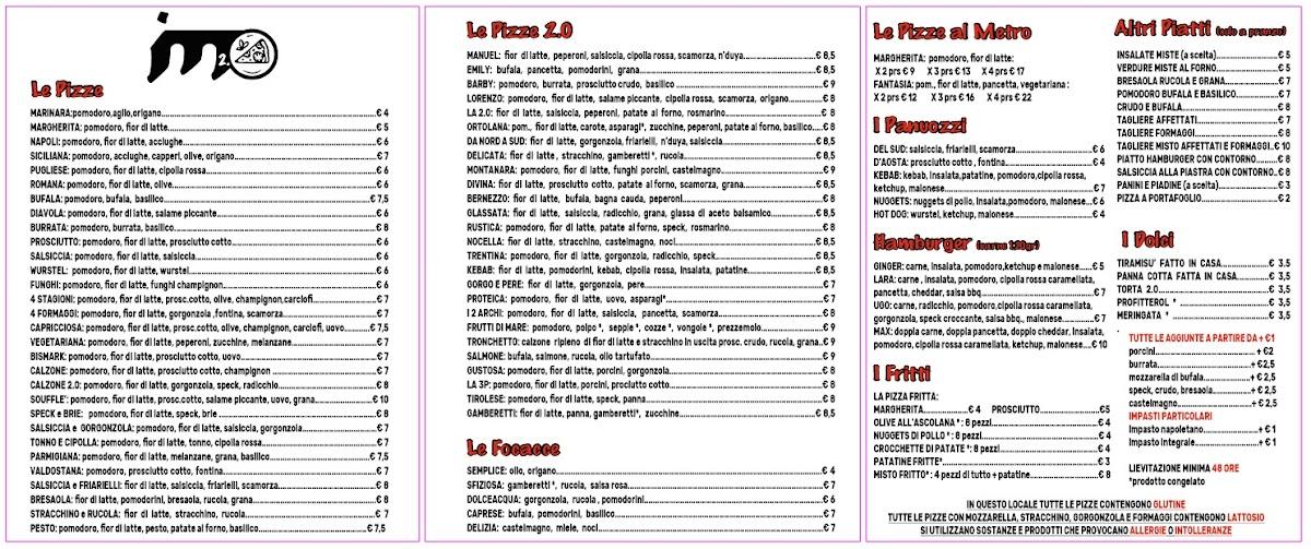 Menu da I due archi 2.0 pizzeria, Bernezzo