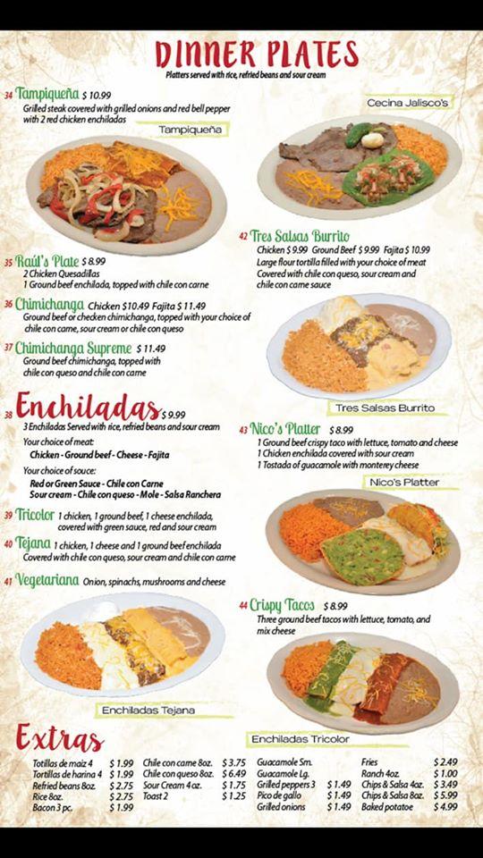 Menu at Jalisco's Mexican Grill Restaurant, Mabank