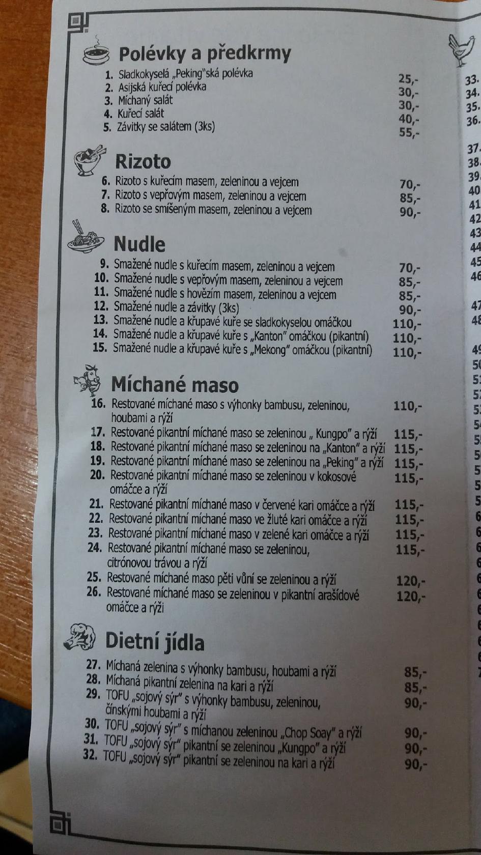 Menu at Restaurace Mekong restaurant, Ostrava