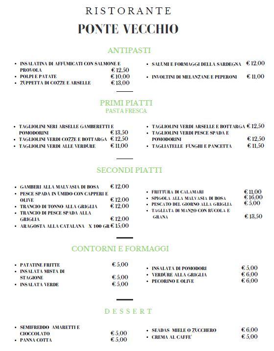 Menu at Ristorante Ponte Vecchio Bosa, Bosa, Via Iᵒ Maggio