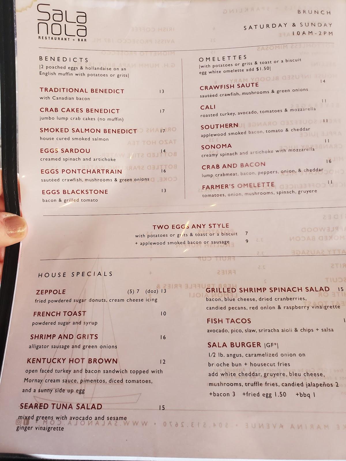 Menu at Sala Nola pub & bar, New Orleans